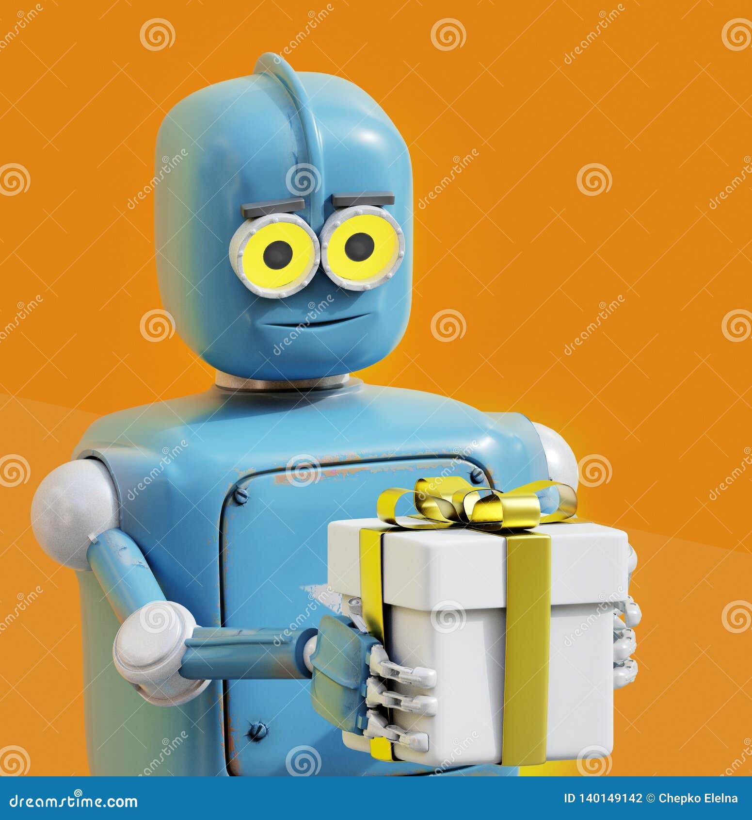 Retro Robot Presenting Gift Box Stock Illustration - Illustration of ...