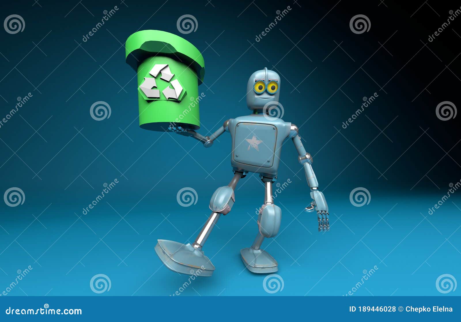 Retro Robot with Recycle Trash Bin.separate Waste Collection ...