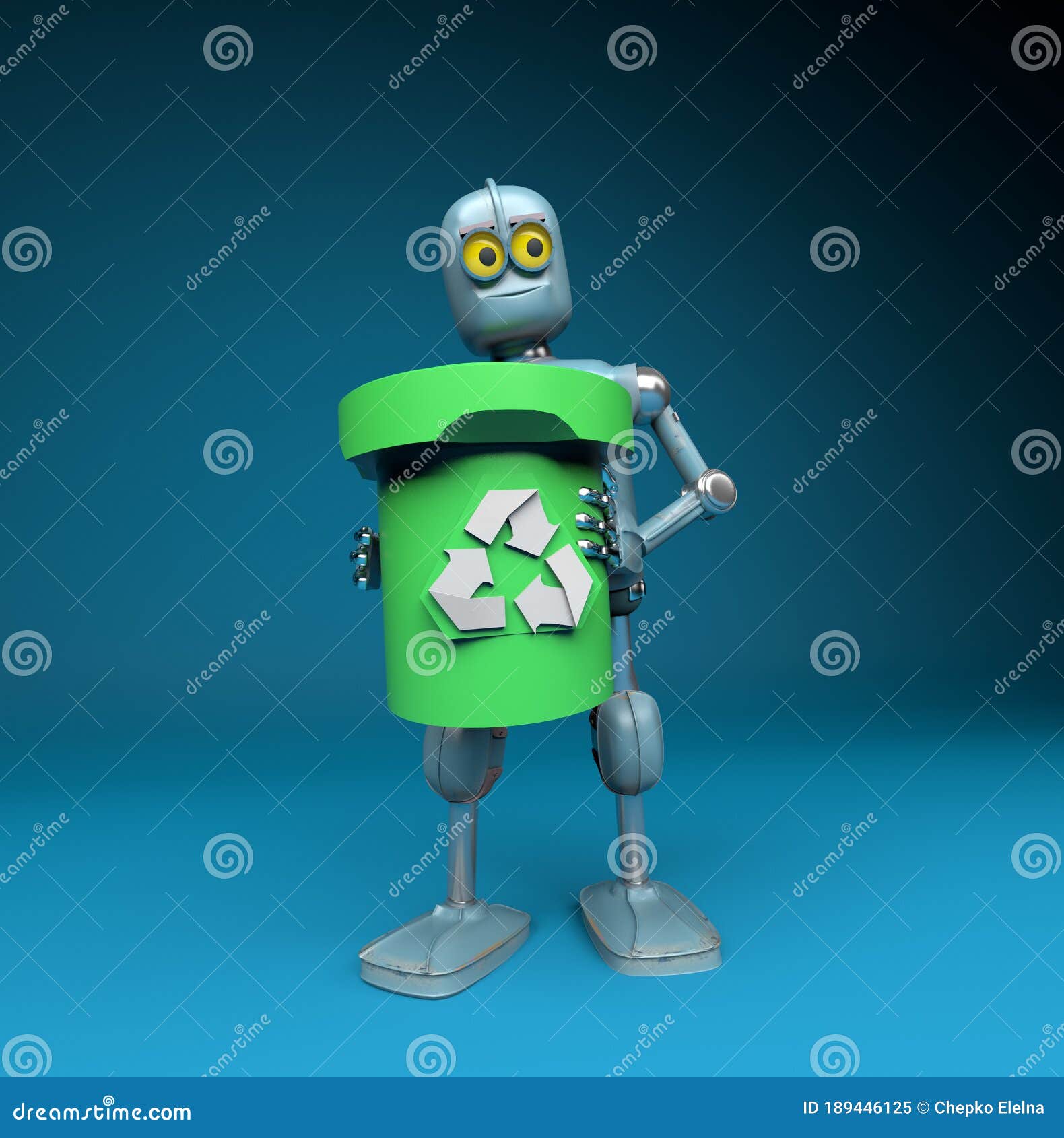 Retro Robot with Recycle Trash Bin.separate Waste Collection ...