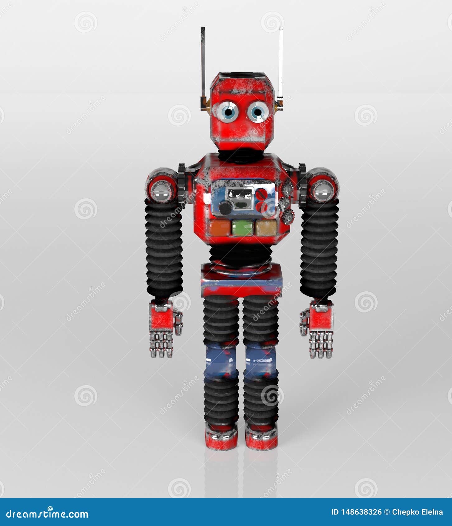 Retro Robot Red, Toy, 3d, Render Stock Illustration - Illustration of ...
