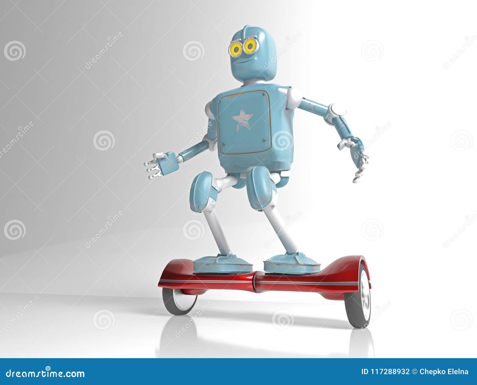 Retro Robot Rides on a Gyroscope Hoverboard Isolate on White 3d Stock ...