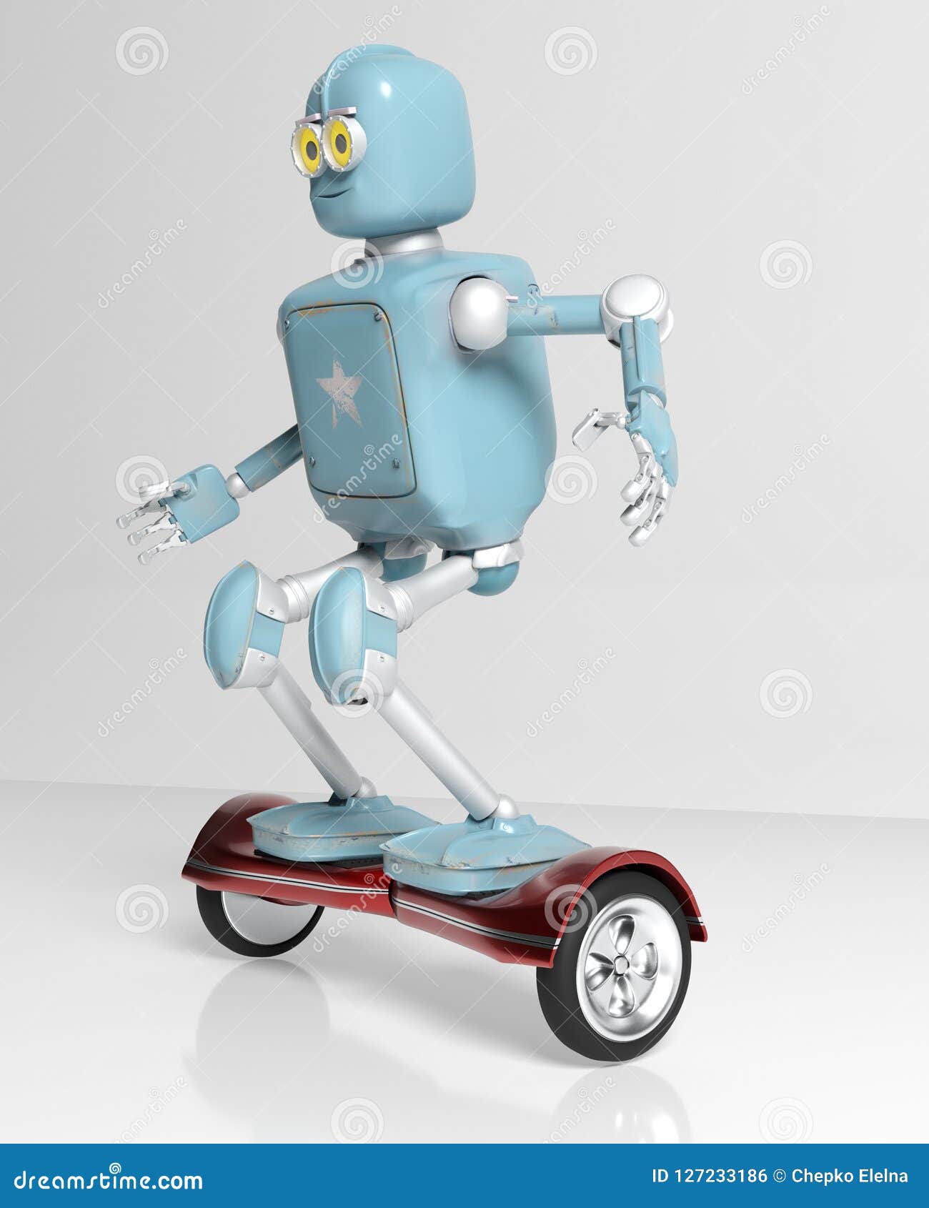Retro Robot Rides on a Gyroscope Hoverboard Isolate on White 3d Stock ...