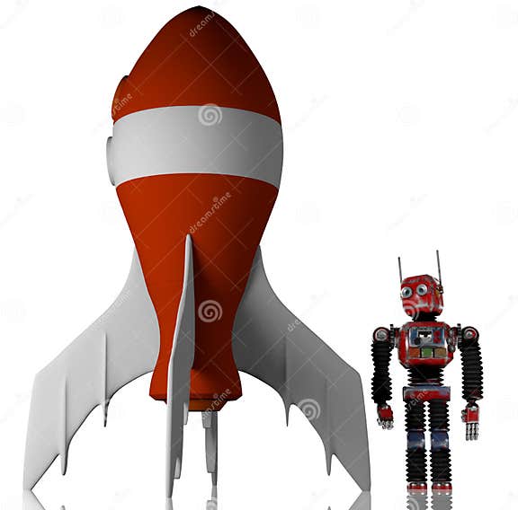 Retro Robot with a Rocket,render, 3d Stock Illustration - Illustration ...