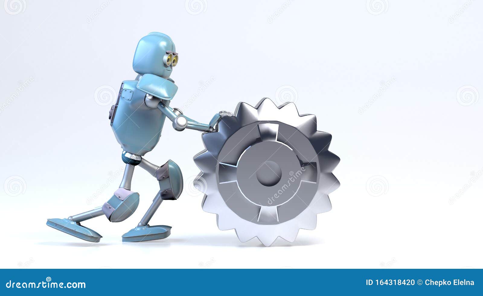 Retro Robot Rolls a Gear,3d Render Stock Illustration - Illustration of ...