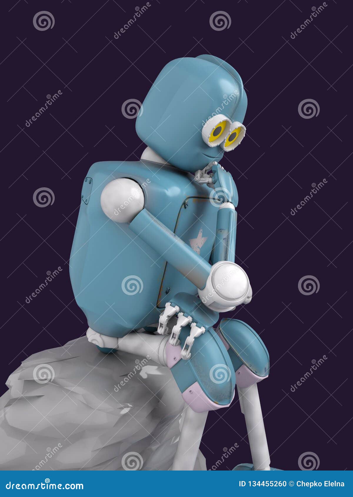 Retro Robot Thinks Sitting on the Stone, Artificial Intelligence, Ai ...