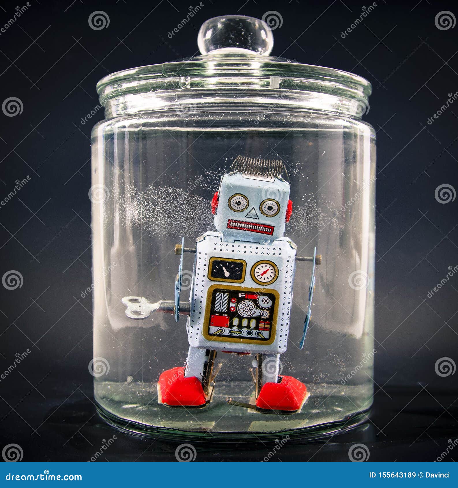 Retro robot toy trapped stock image. Image of lure, creativity - 155643189