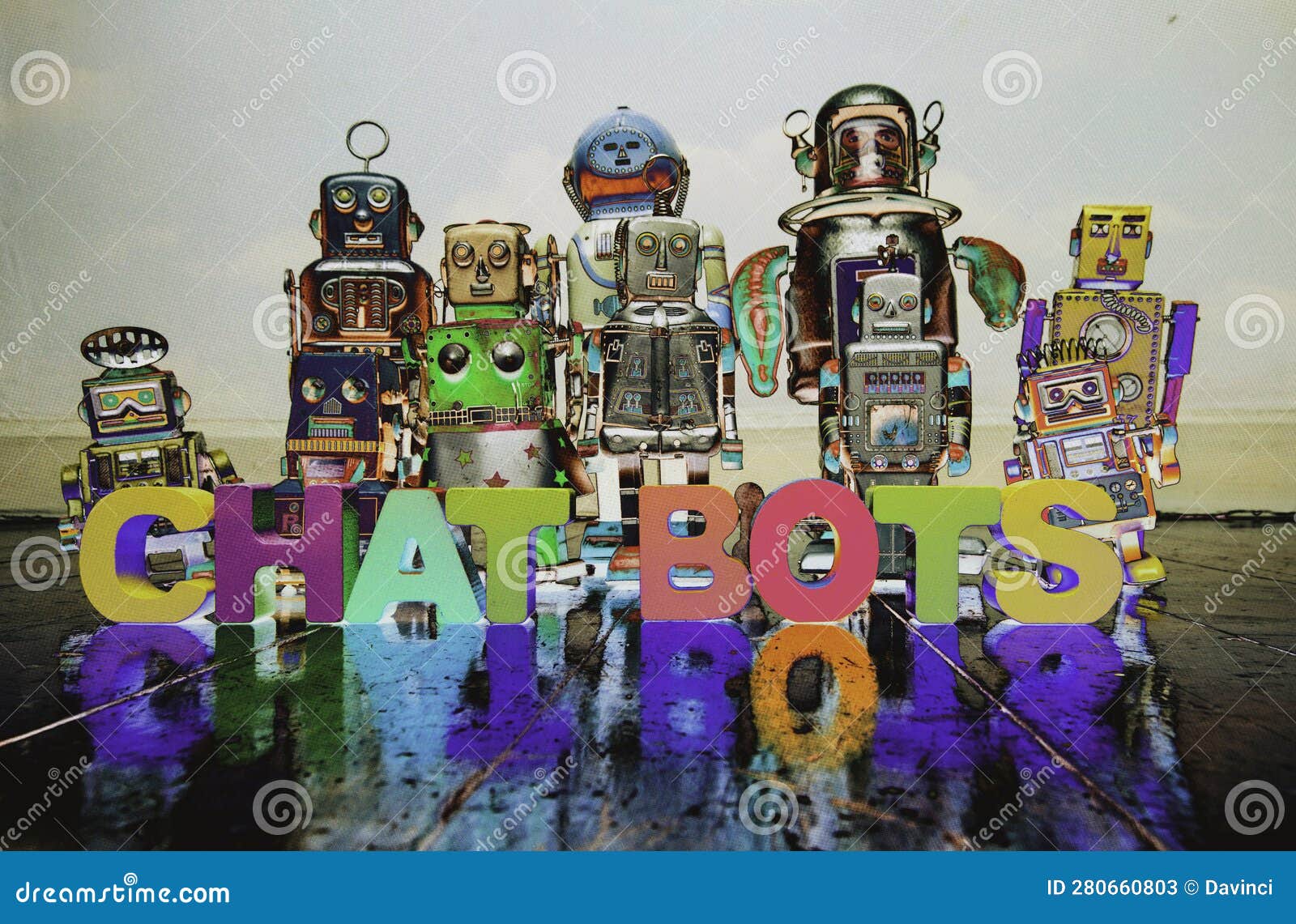 Retro Robot Toys with the Word CHAT BOTS Stock Image - Image of ...