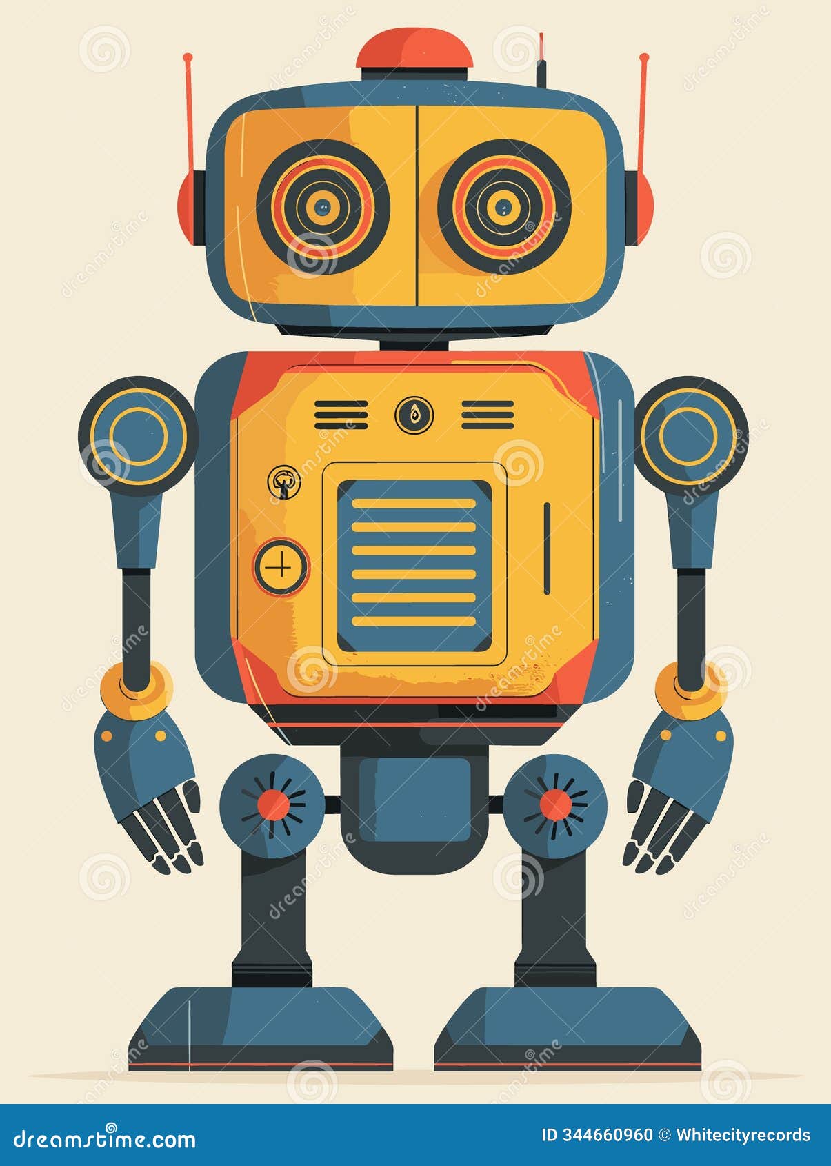 Retro Robot Vector Illustration in Flat Design Style. Futuristic ...