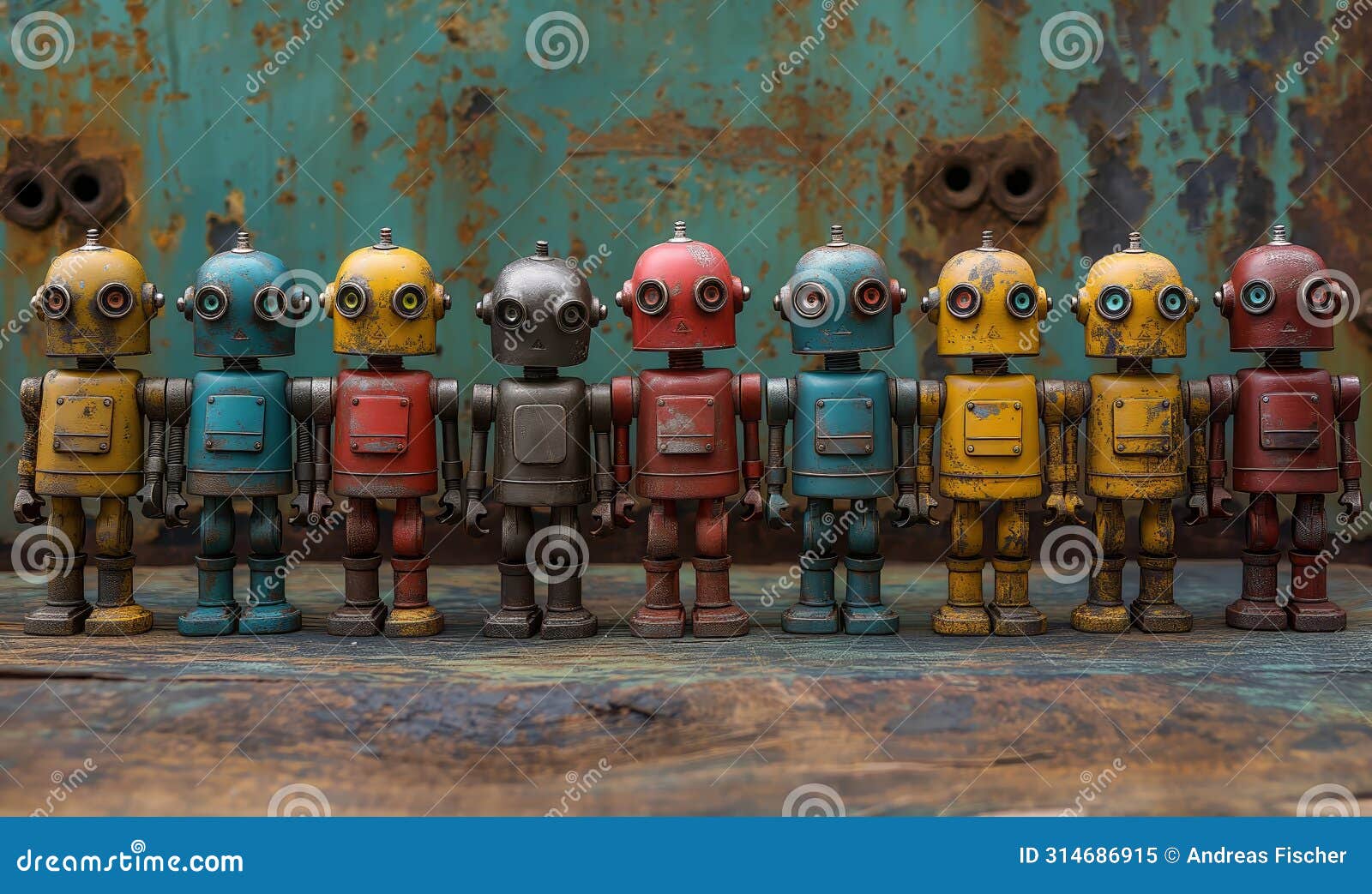 Retro Robots on an Abstract Background. Stock Image - Image of android ...