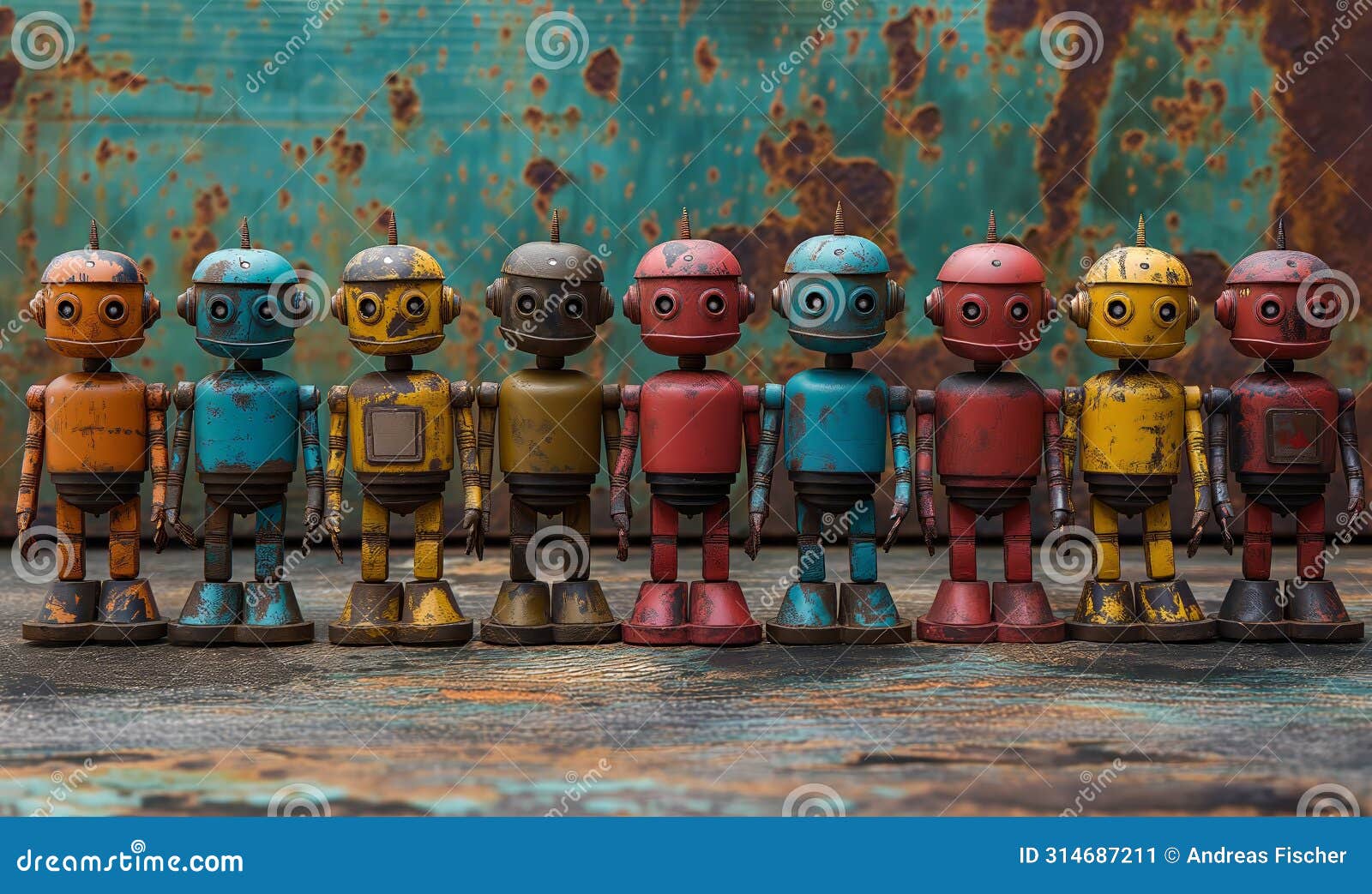 Retro Robots on an Abstract Background. Stock Image - Image of ...