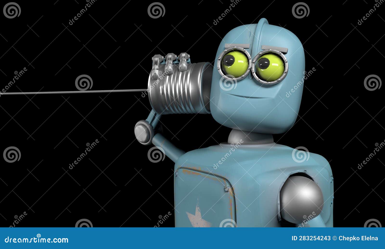 Retro Robots Talking on Tin Can Phones. 3d Render Stock Illustration ...