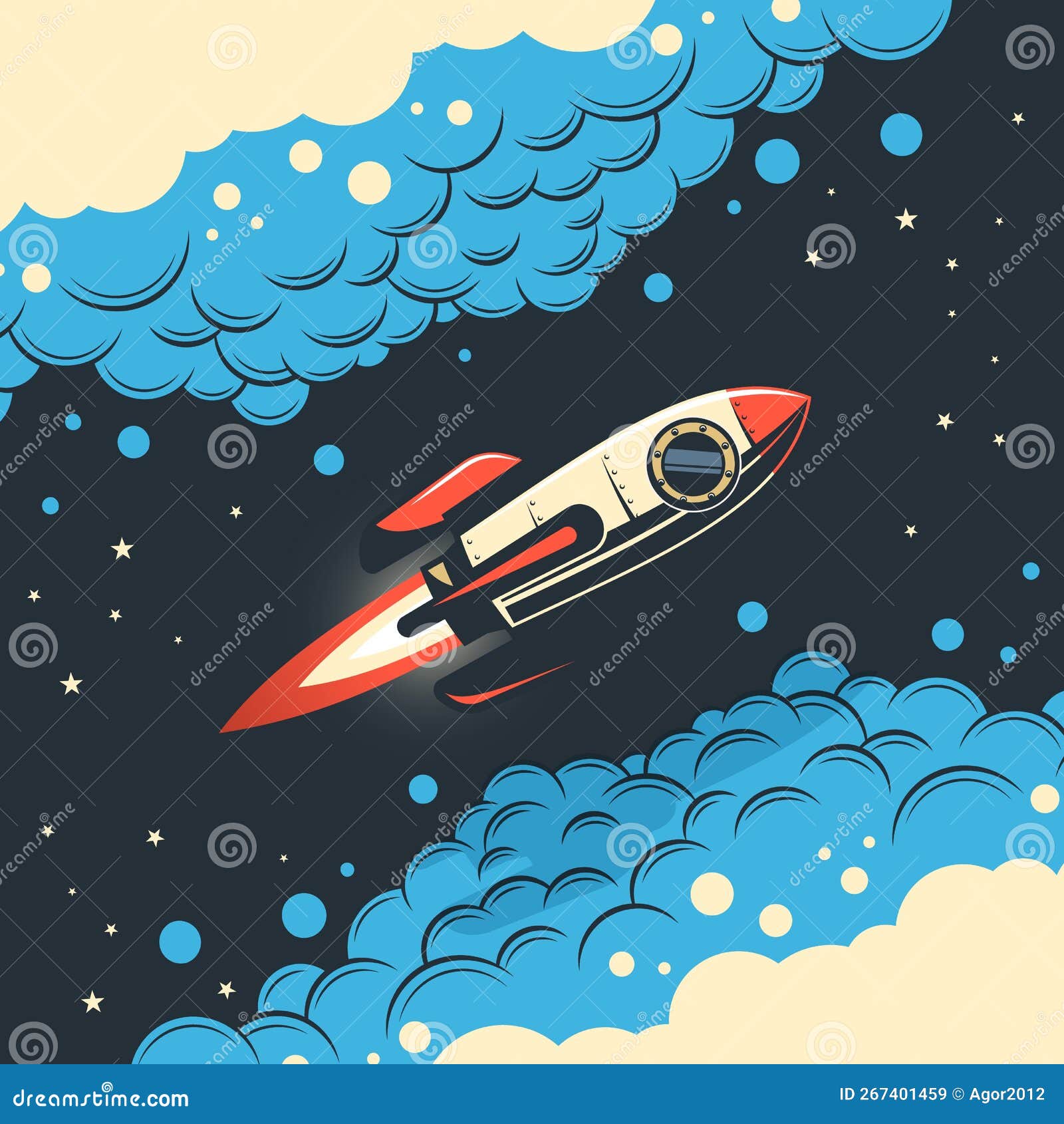 Retro Rocket in Comic Style Stock Vector - Illustration of spaceship ...