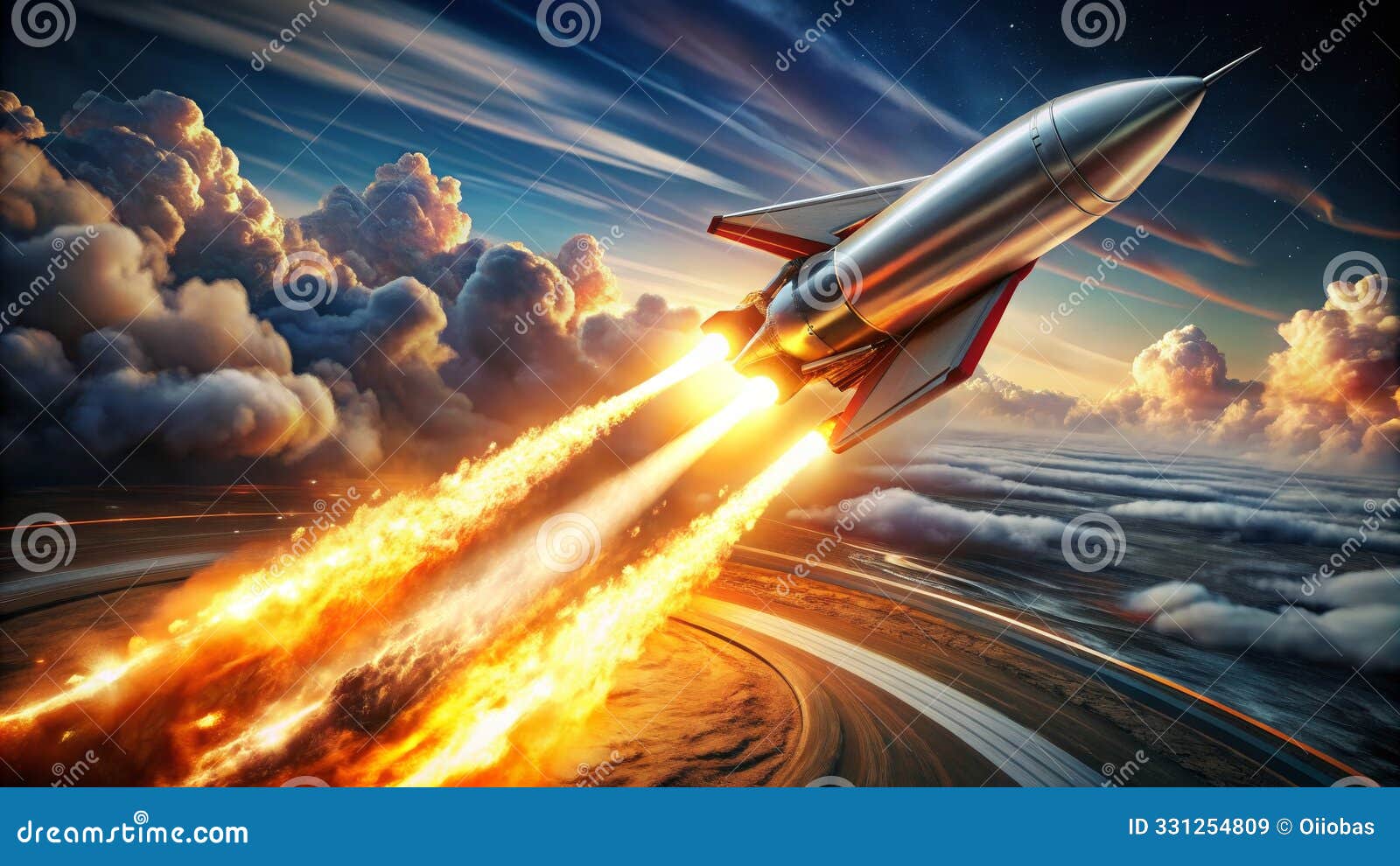 Retro Rocket Launch through Clouds, Digital Art, Spacecraft, Fire ...