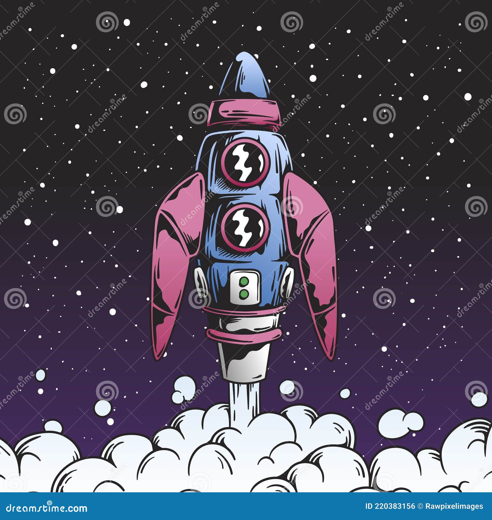 Retro Rocket Launch in Space Illustration Stock Illustration ...