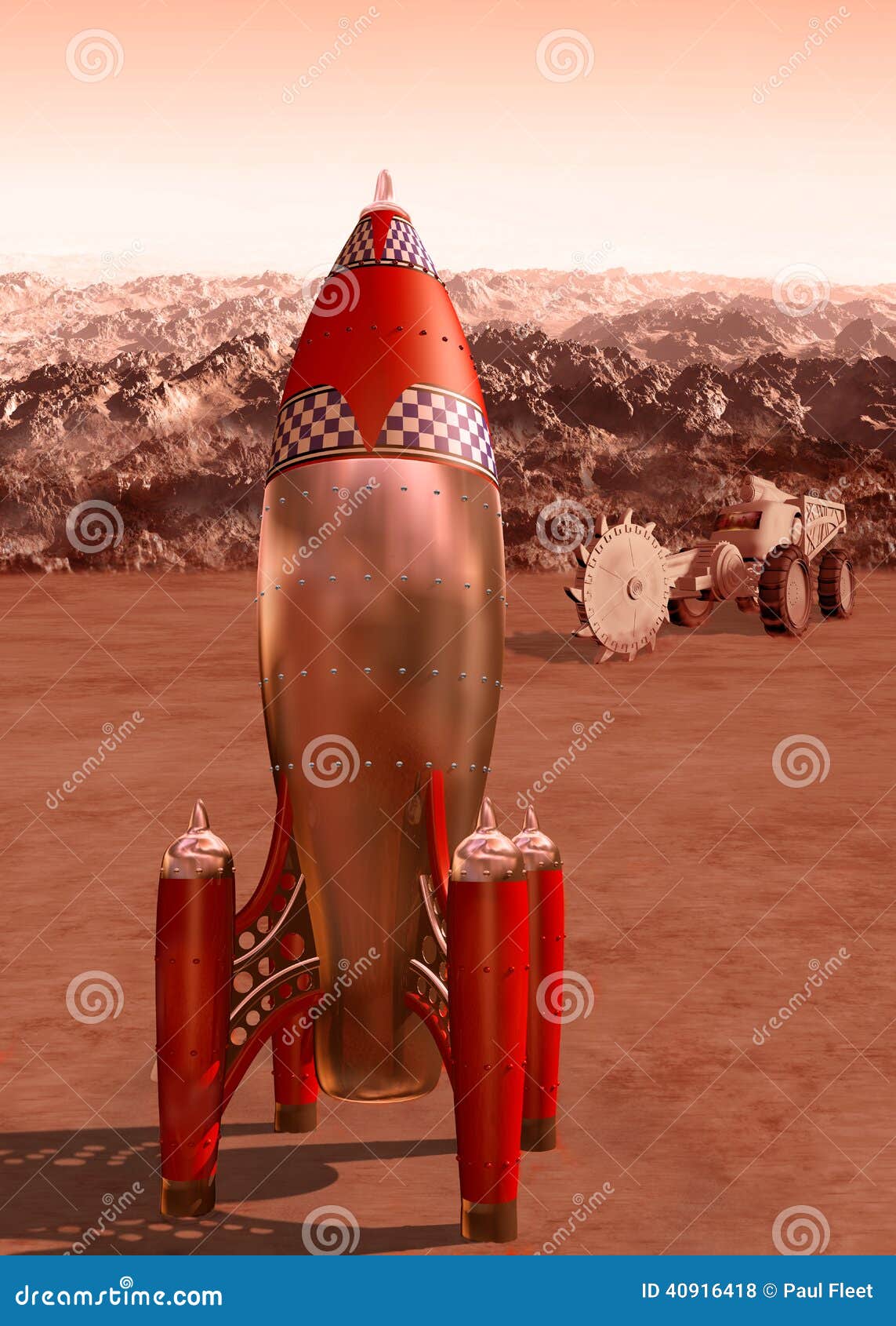 Retro rocket on Mars stock illustration. Illustration of nostalgia ...