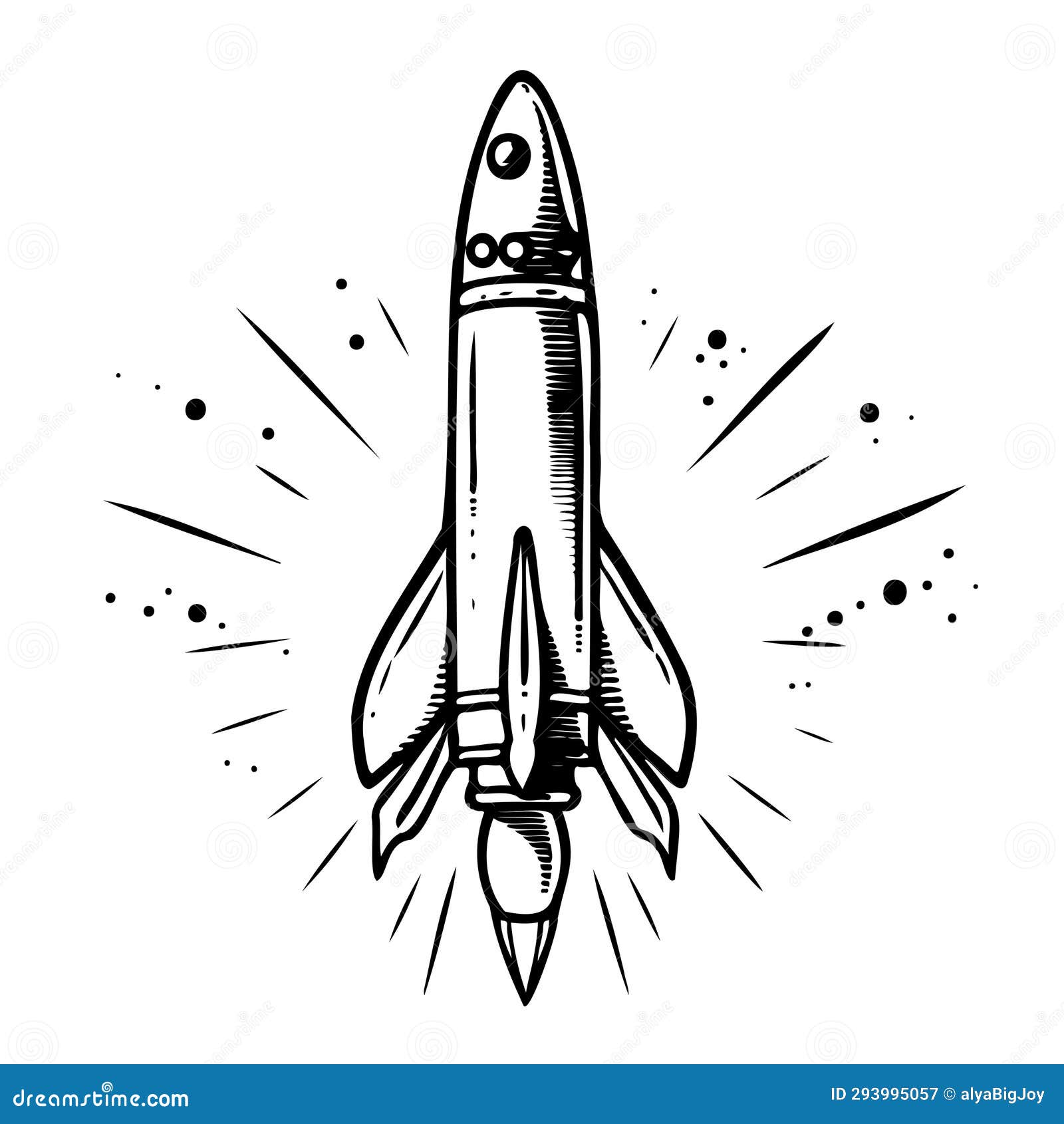 Retro Rocket Sketch, Hand Drawn Vector Illustration Stock Vector ...