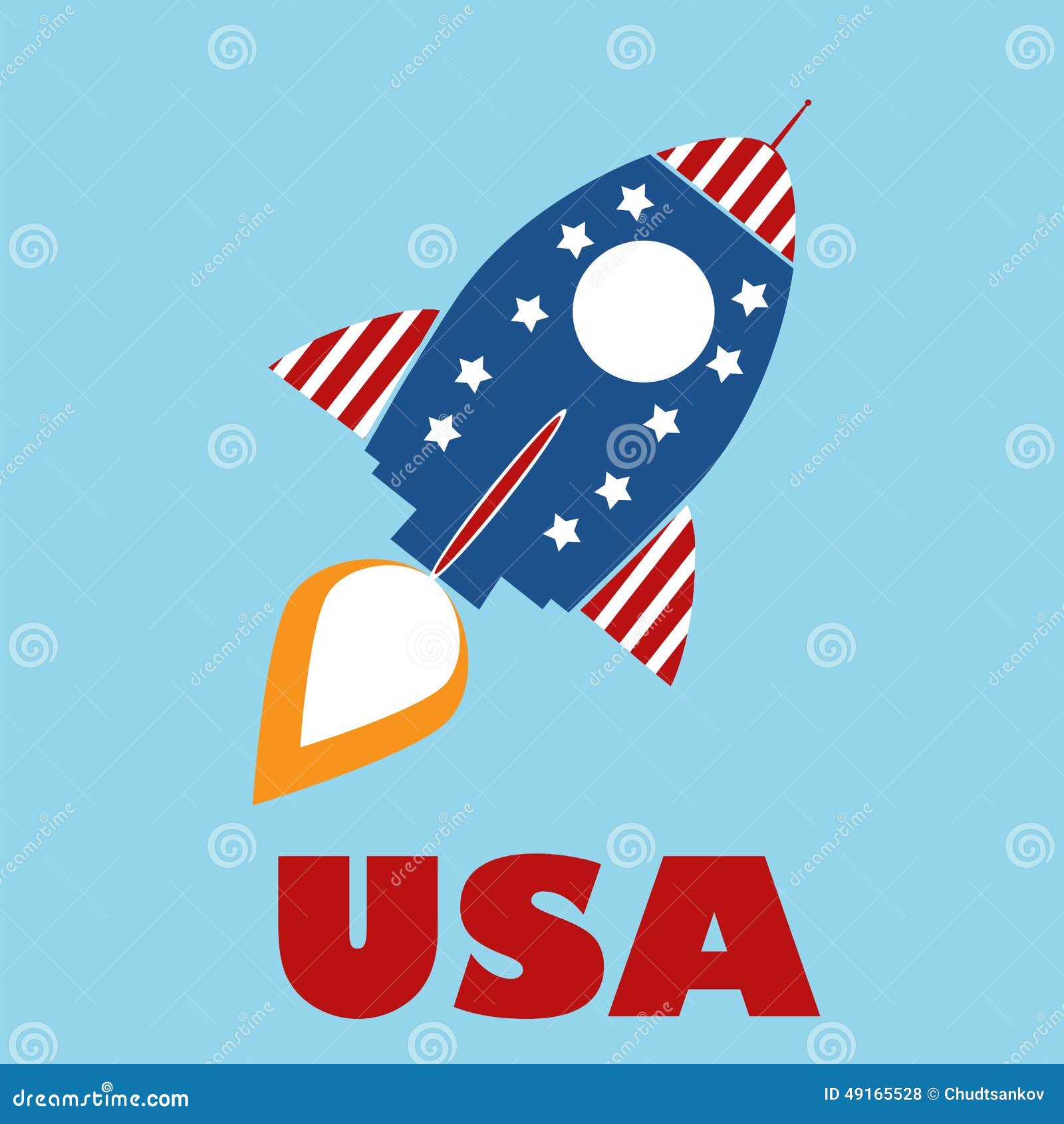 Retro Rocket with USA Flag stock vector. Illustration of flat - 49165528