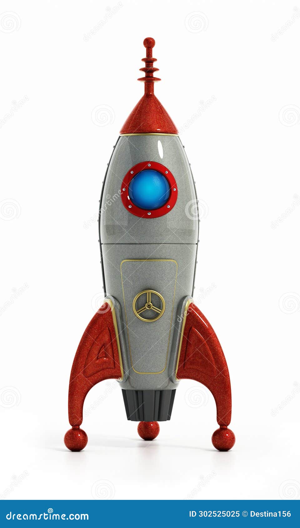Retro Rocketship In The Space. 3D Illustration Royalty-Free Cartoon ...