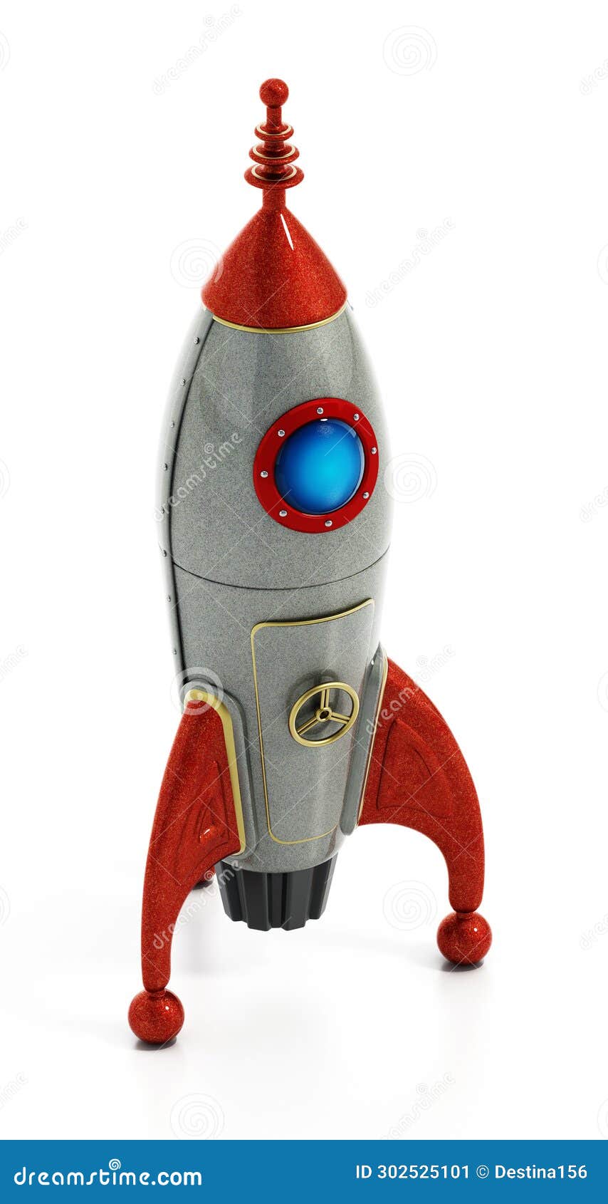 Retro Rocketship Isolated on White Background. 3D Illustration Stock ...