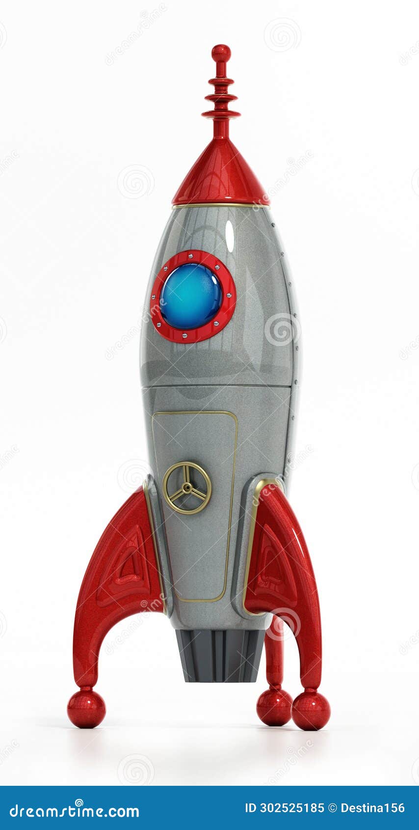 Retro Rocketship Isolated on White Background. 3D Illustration Stock ...