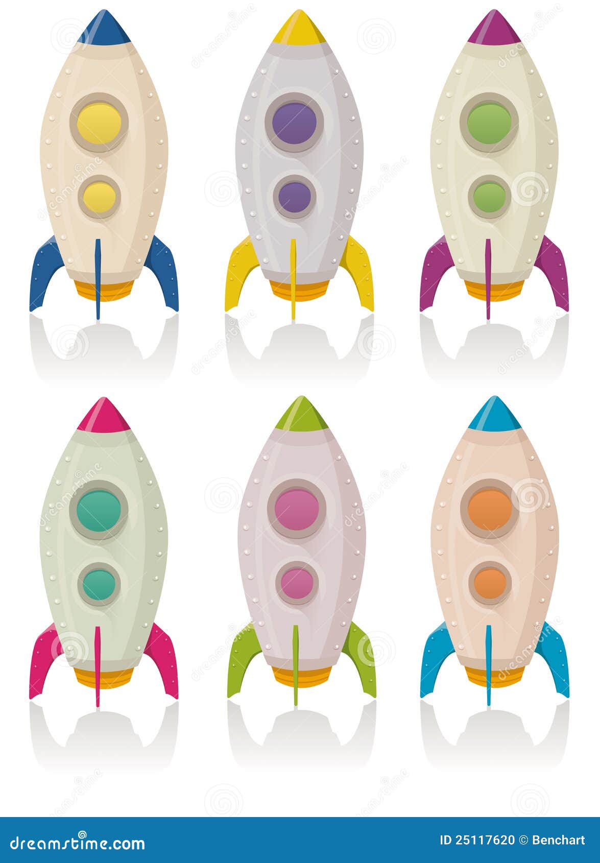 Retro Rocketship In The Space. 3D Illustration Royalty-Free Cartoon ...