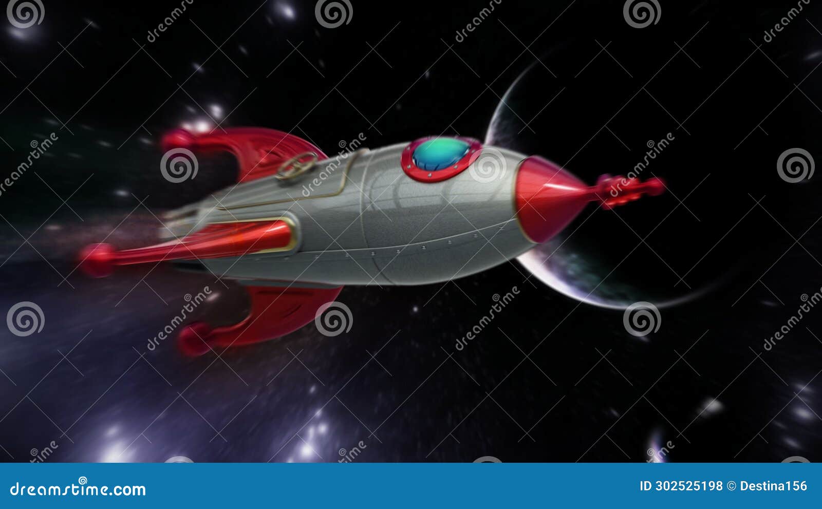 Retro Rocketship in the Space. 3D Illustration Stock Illustration ...