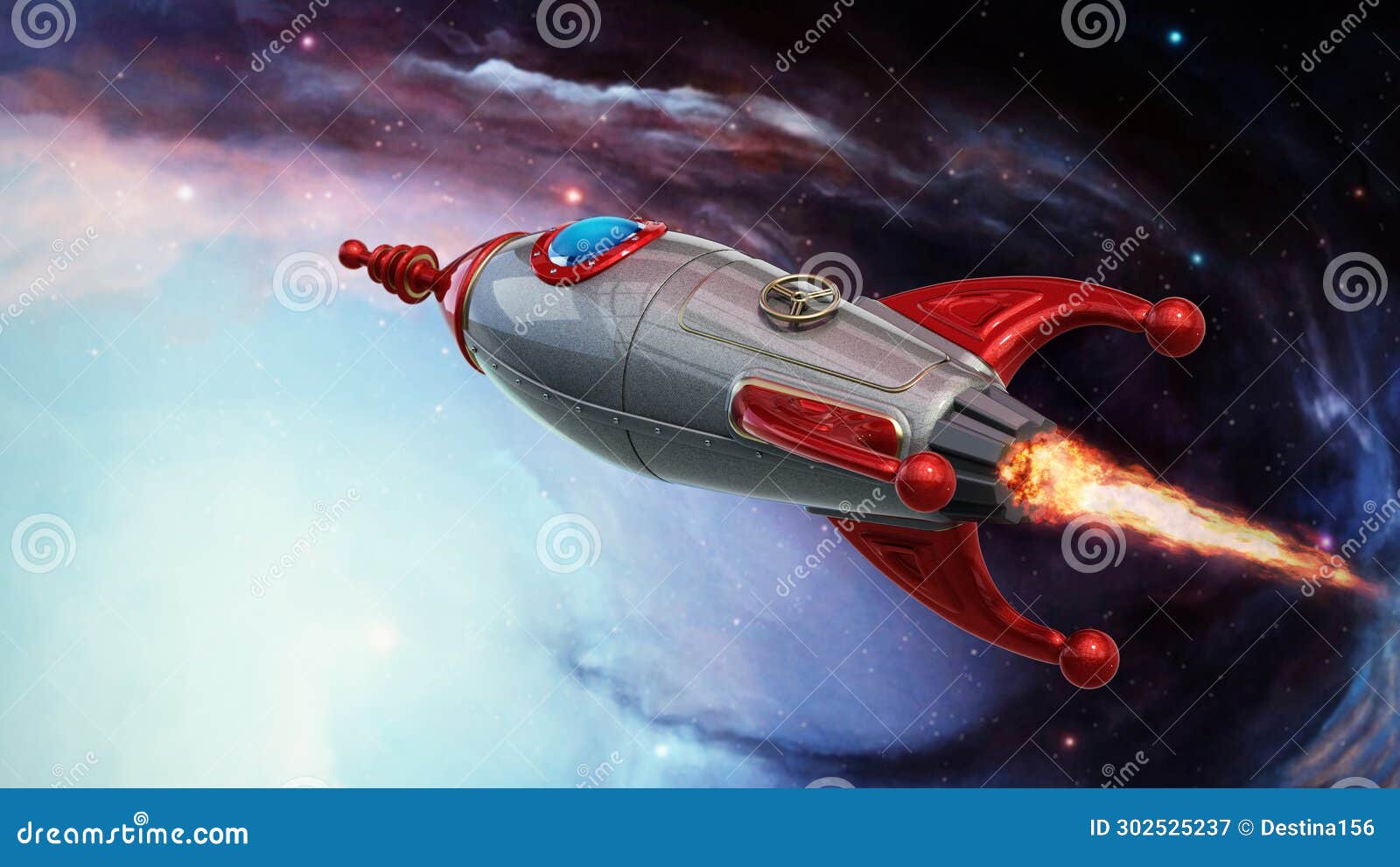 Retro Rocketship Isolated On White Background. 3D Illustration ...