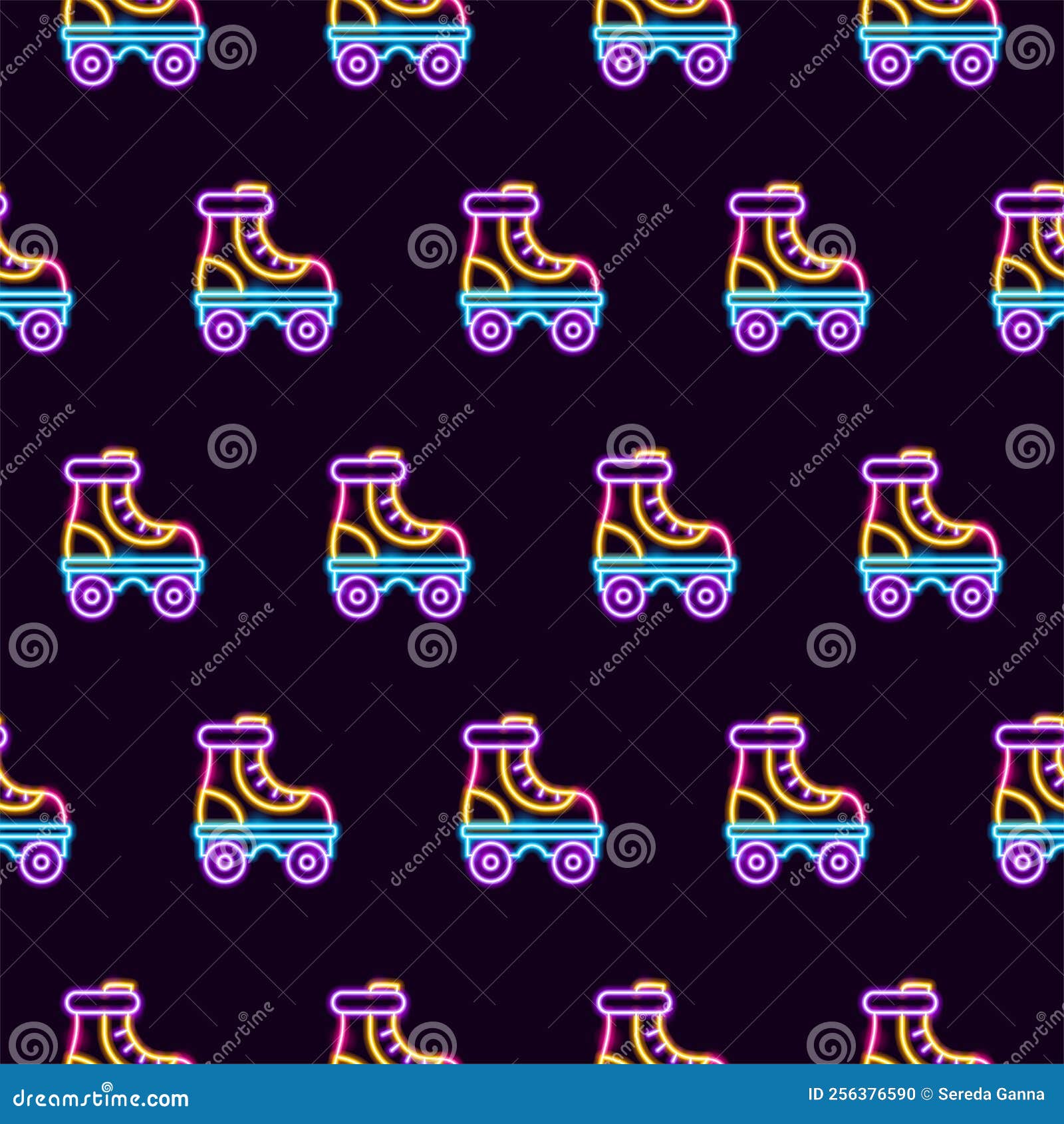 Retro Roller Skating Neon Seamless Pattern Stock Vector - Illustration ...