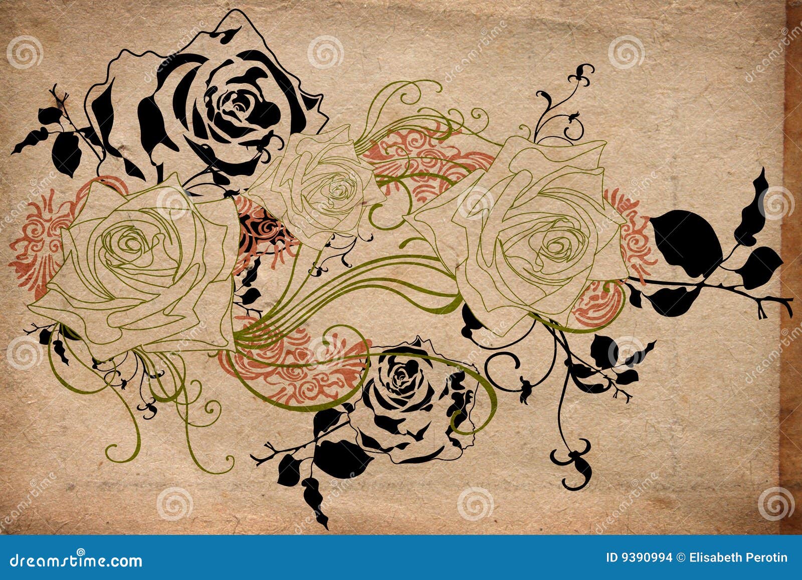 Retro roses stock illustration. Illustration of ornamental - 9390994