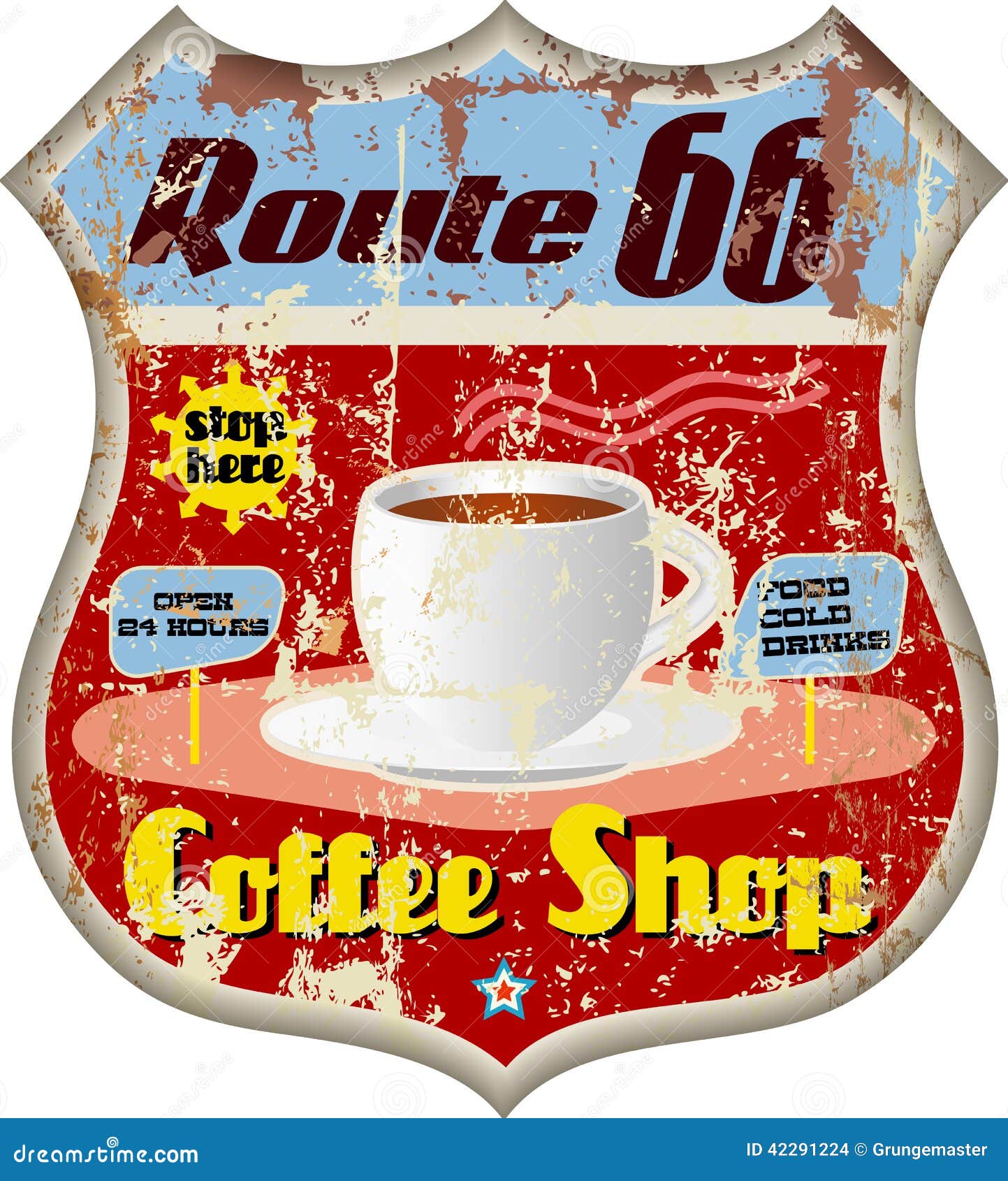 Retro Route 66 Coffee Shop Sign Stock Vector - Illustration of famous ...