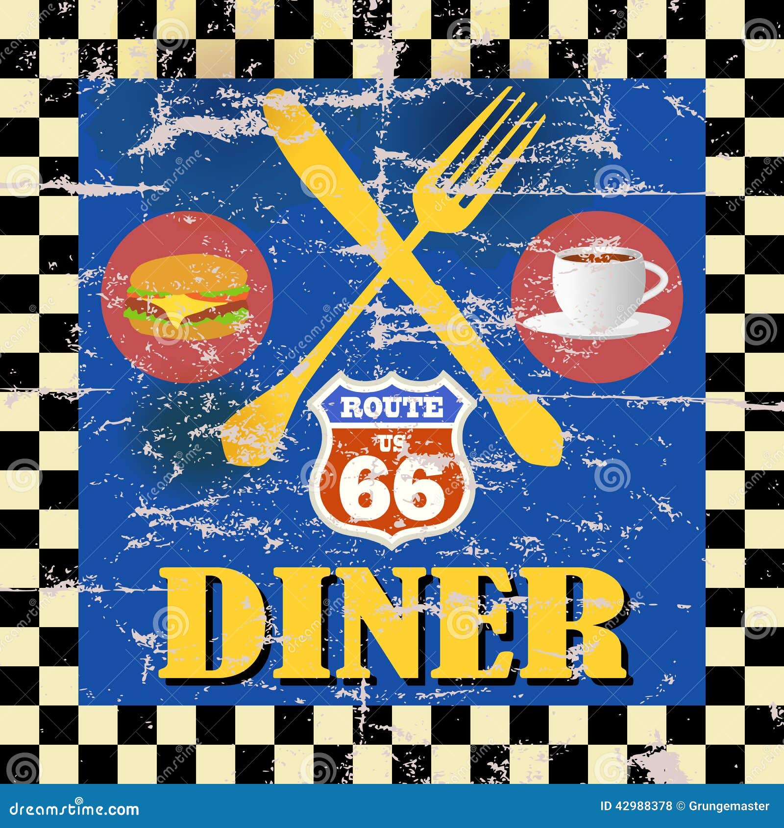 Retro Route 66 Diner Sign Vector Illustration | CartoonDealer.com #52692950