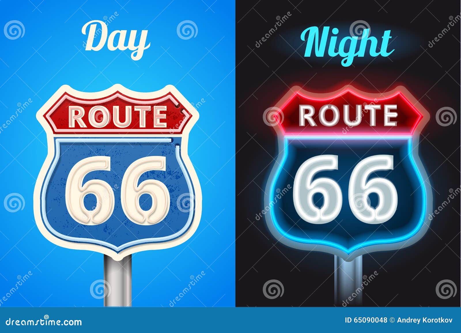 Retro Route 66 Neon Glowing Sign Stock Vector - Illustration of ...