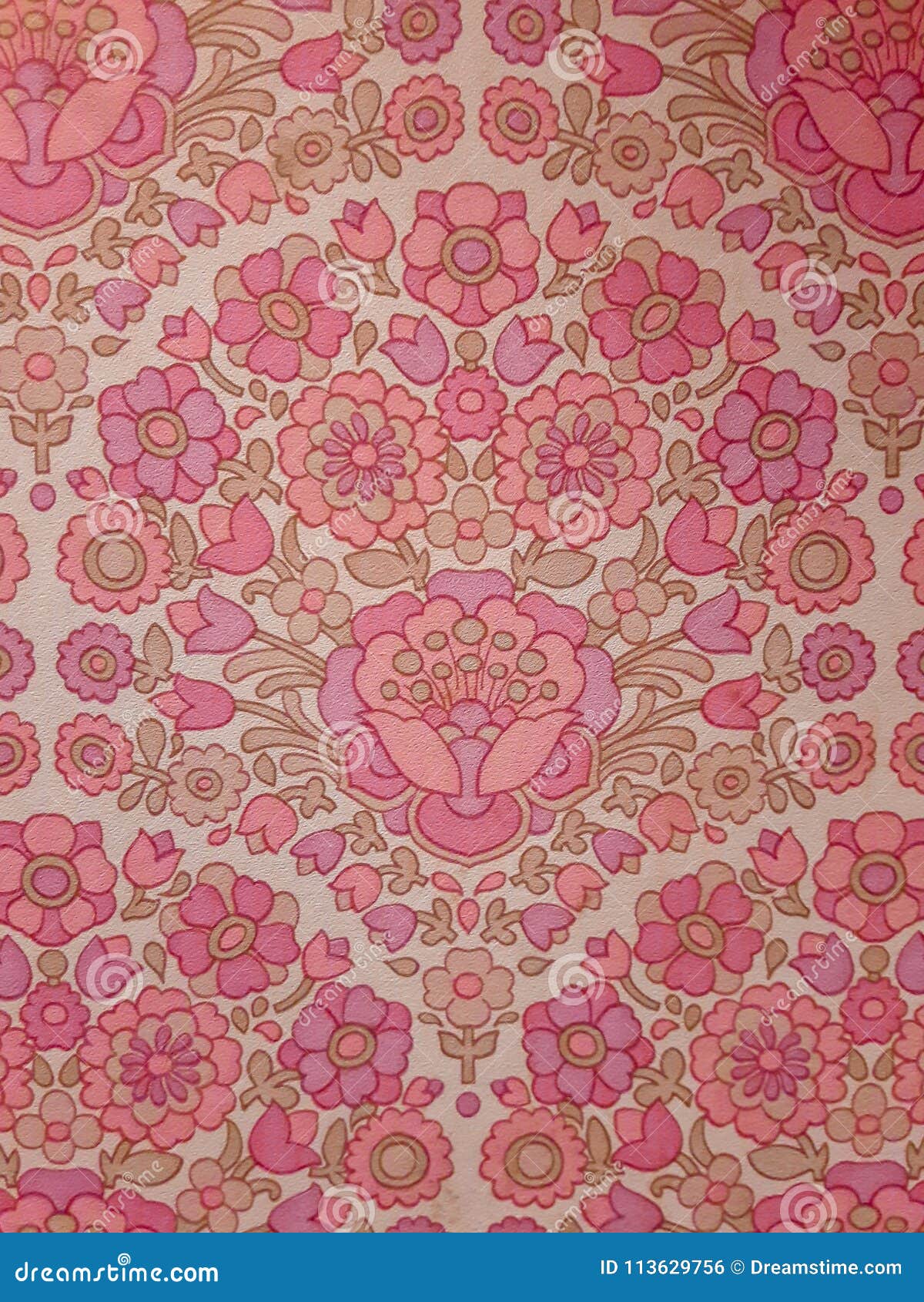 Retro Roze Bloempatroon Op Oud Behang Stock Foto - Image of ...
