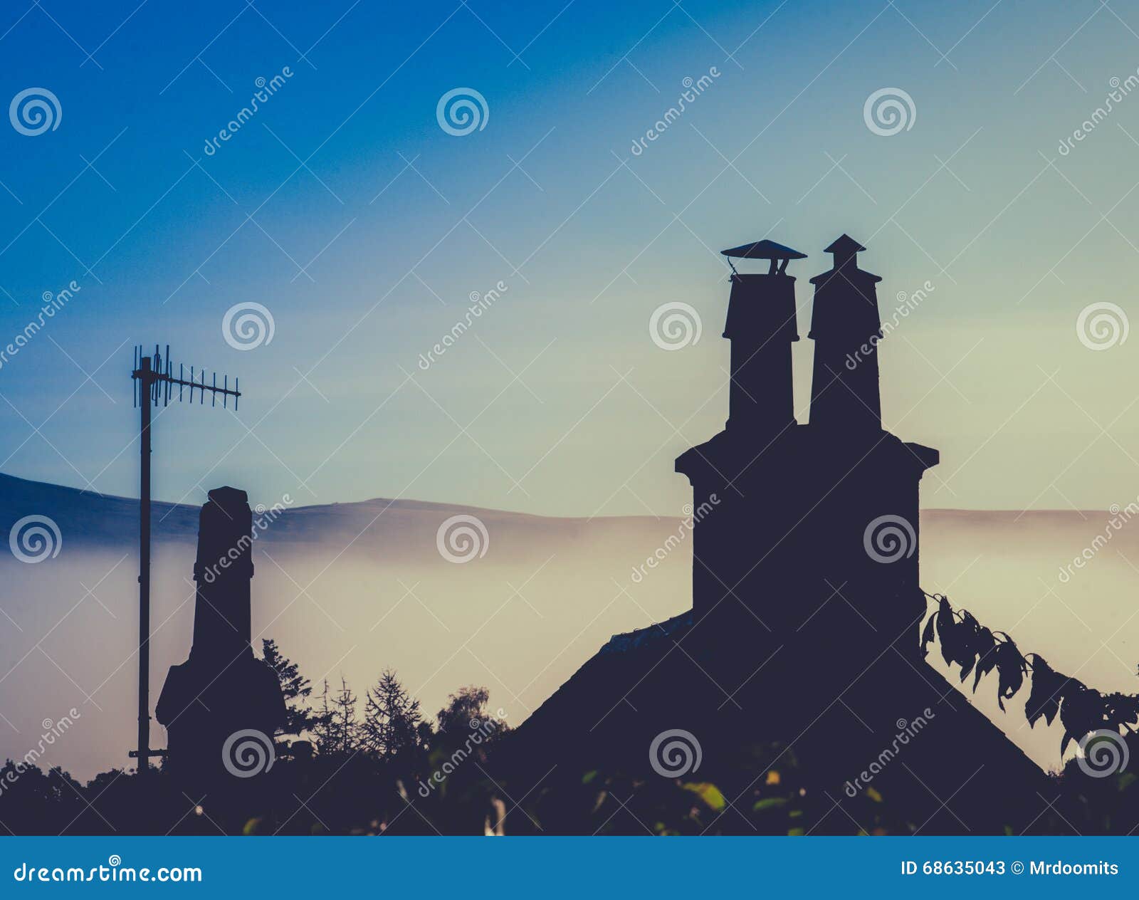 Retro Rural Rooftop at Dusk Stock Image - Image of home, landscape ...