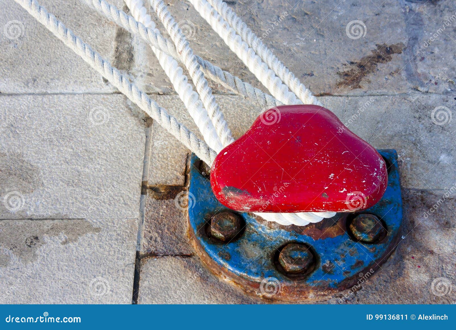 Dock Bollard on Stone Pier with Ship Ropes Stock Image - Image of ...