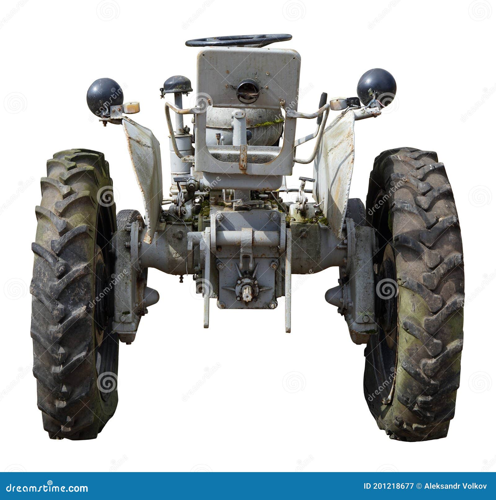 Retro Rusty Tractor Back Side View Isolated Stock Image - Image of ...