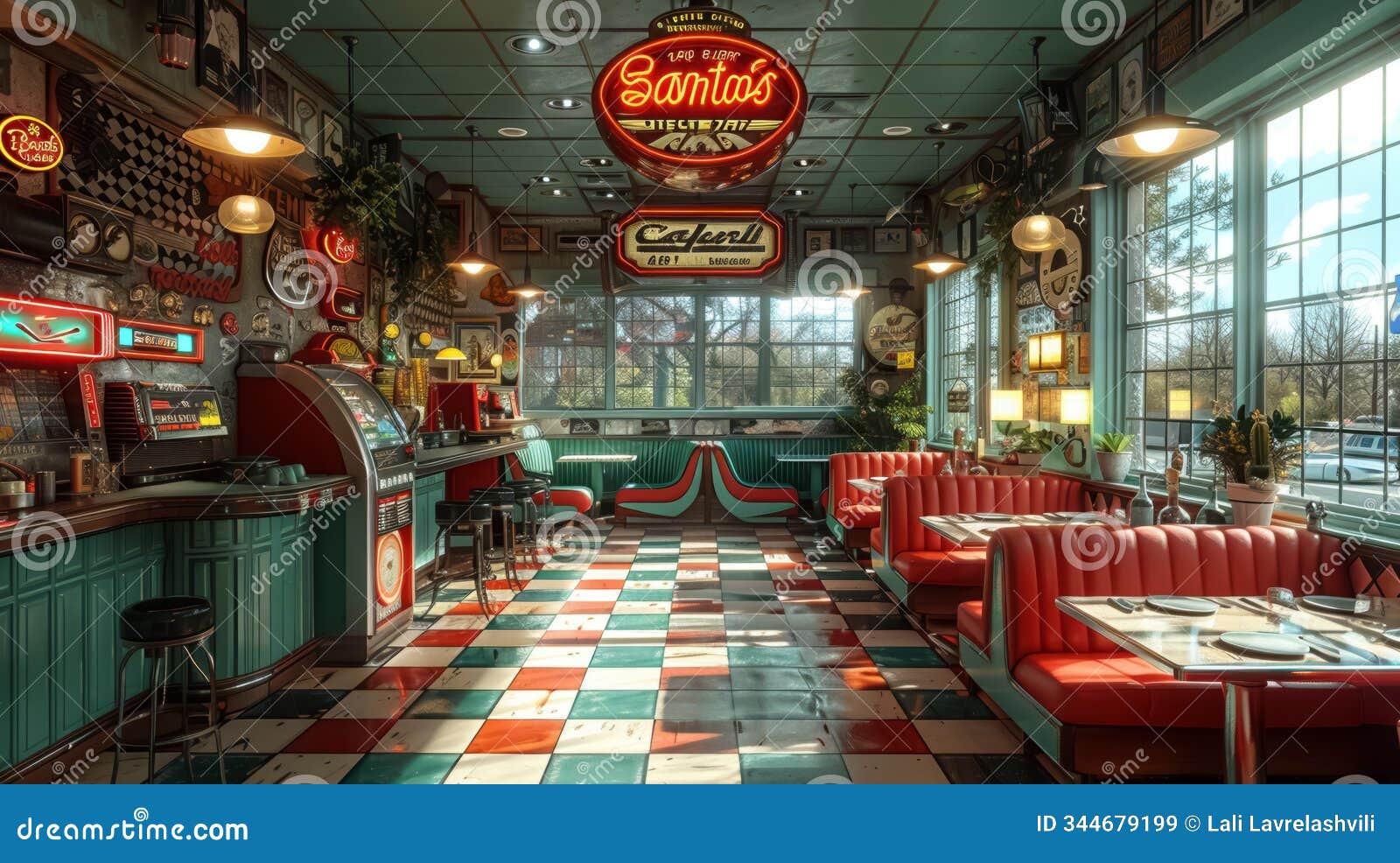 Retro 1950s Diner-style Coffee Shop Stock Illustration - Illustration ...