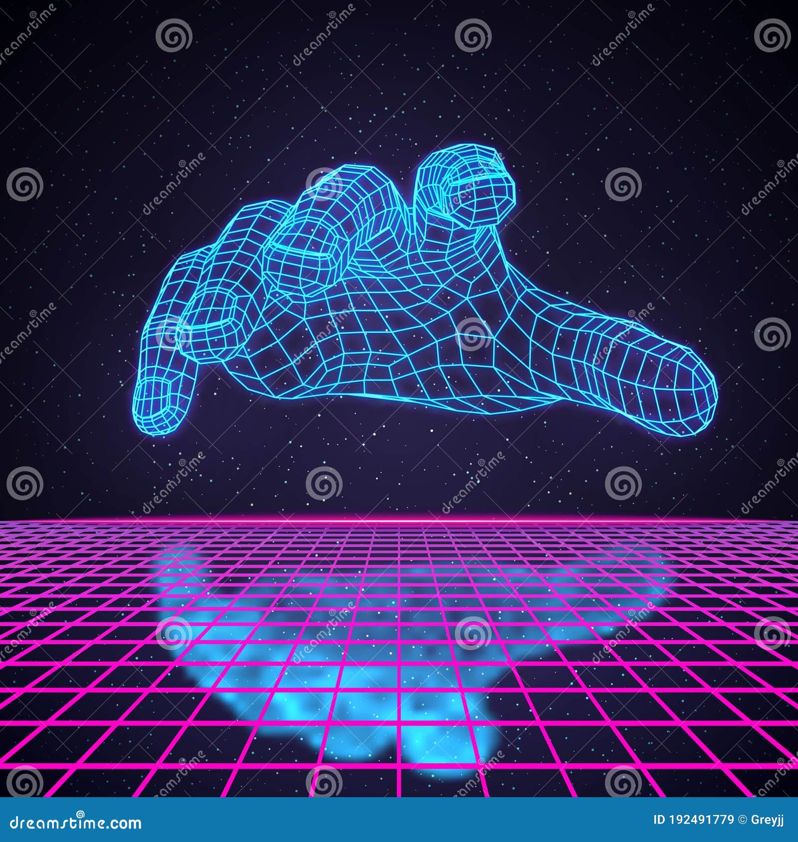Polygonal Human Hand Hovering Over Laser Grid with Reflection Stock ...