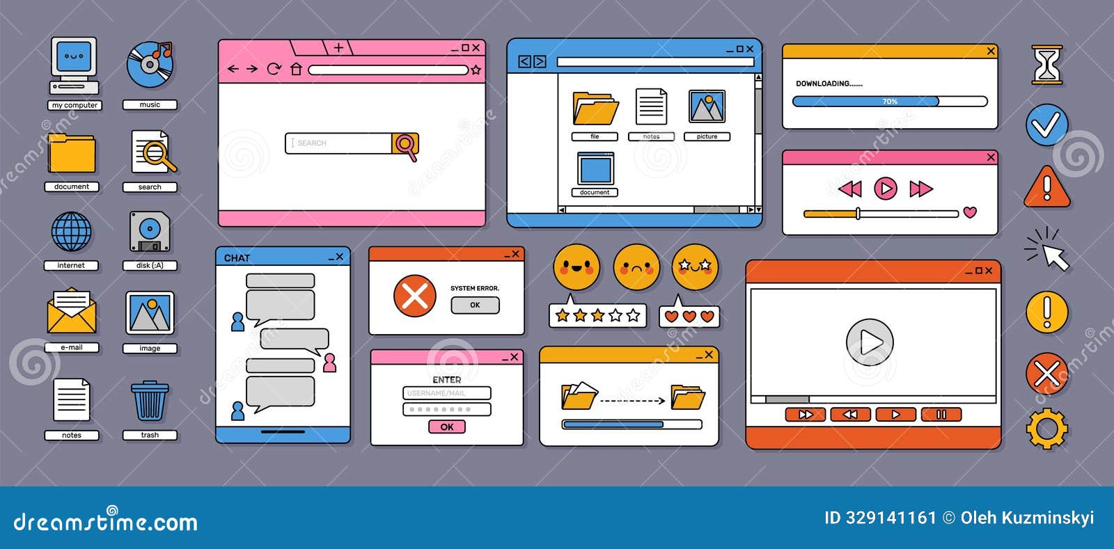 Retro 90s Interface Elements. Vaporwave Old User Desktop with Aesthetic ...