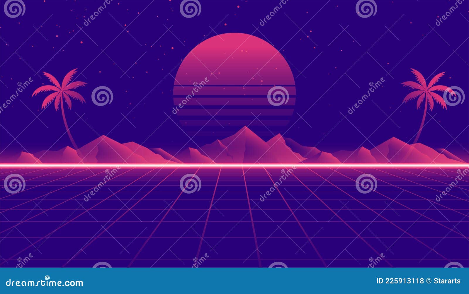 Retro 80s Landscape Scene in Game Style Stock Vector - Illustration of ...