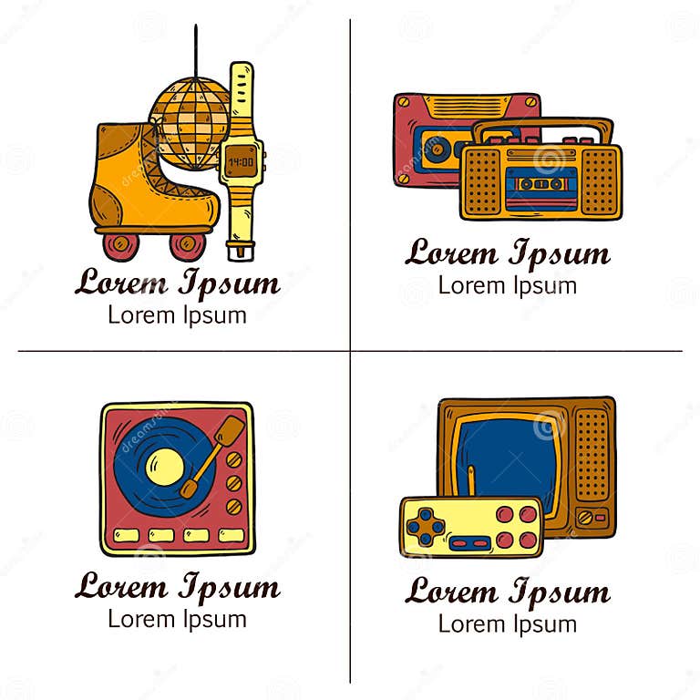 Retro 80s logos stock vector. Illustration of design - 64733680