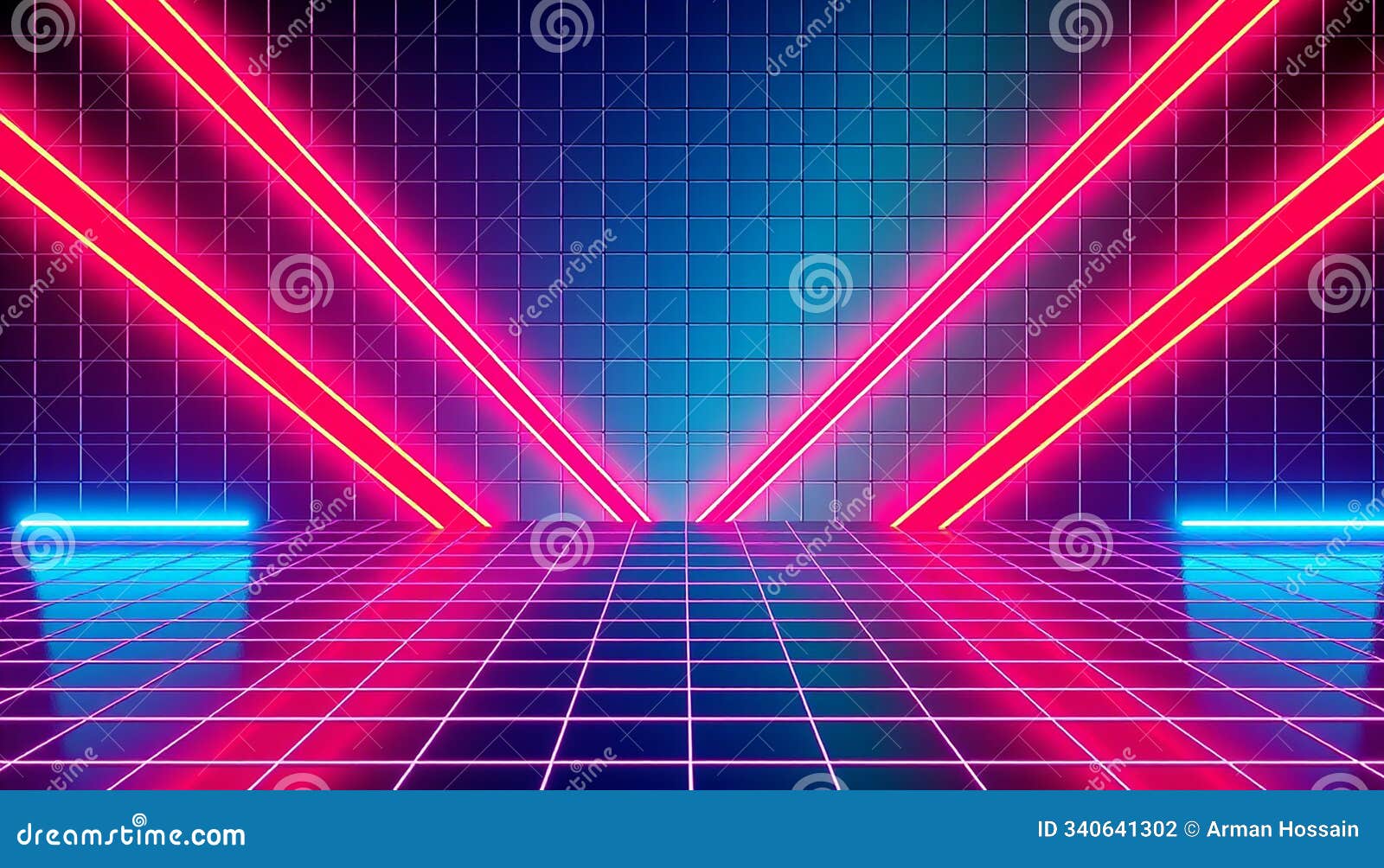 Retro 80s Neon Grid Background Design Stock Illustration - Illustration ...