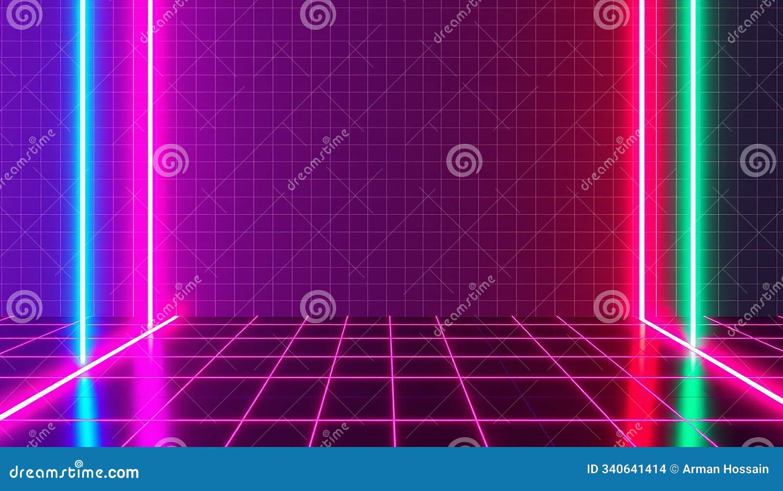 Retro 80s Neon Grid Background Design Stock Illustration - Illustration ...