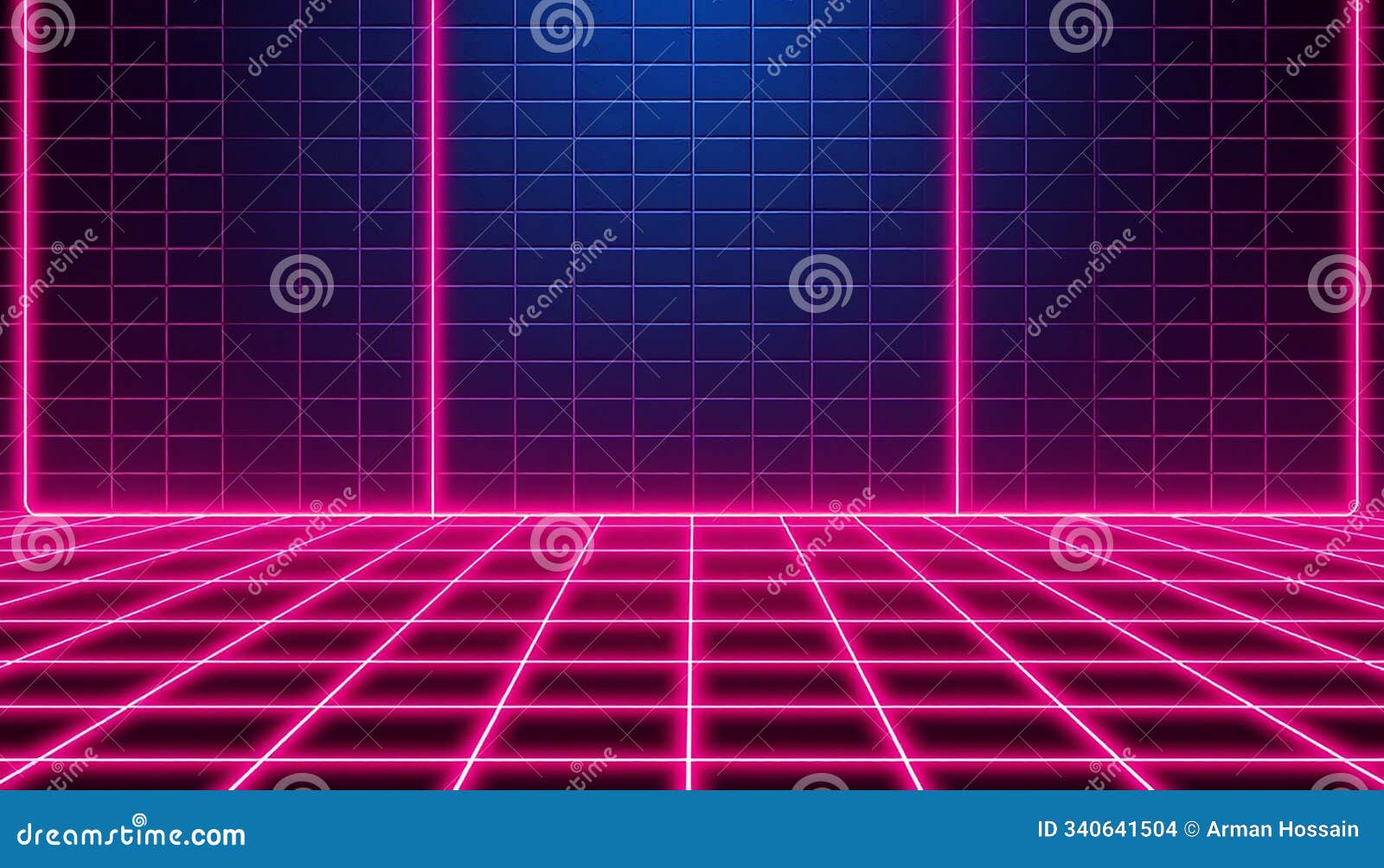 Retro 80s Neon Grid Background Design Stock Illustration - Illustration ...