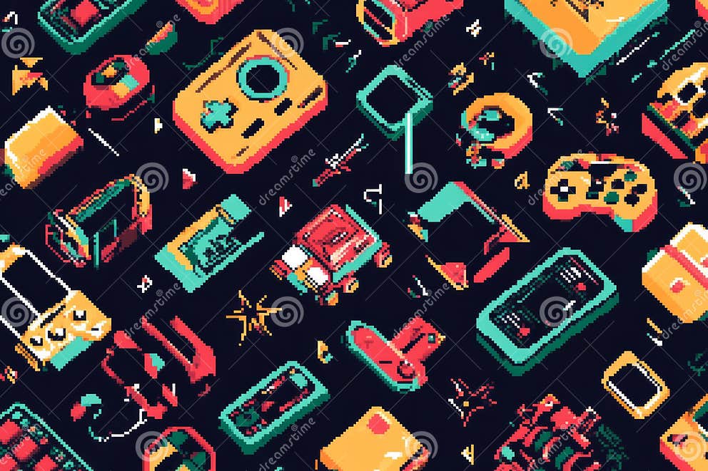 A Retro 80s Pixel Art Pattern with Chunky Low-resolution Textures ...