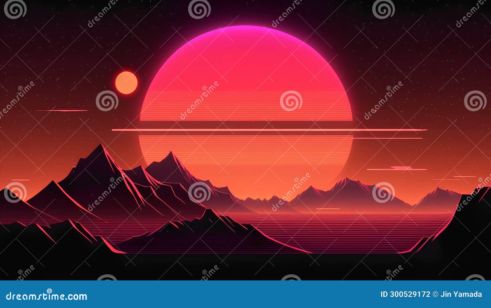 Retro 80s Style Landscape with Mountains and Sun. Vector Illustration ...