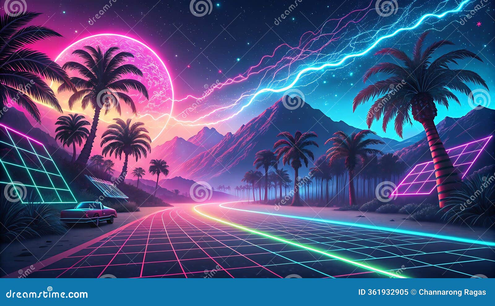 Electrifying Retro Neon Aesthetics: A Vivid Palette Of Pink And Blue ...