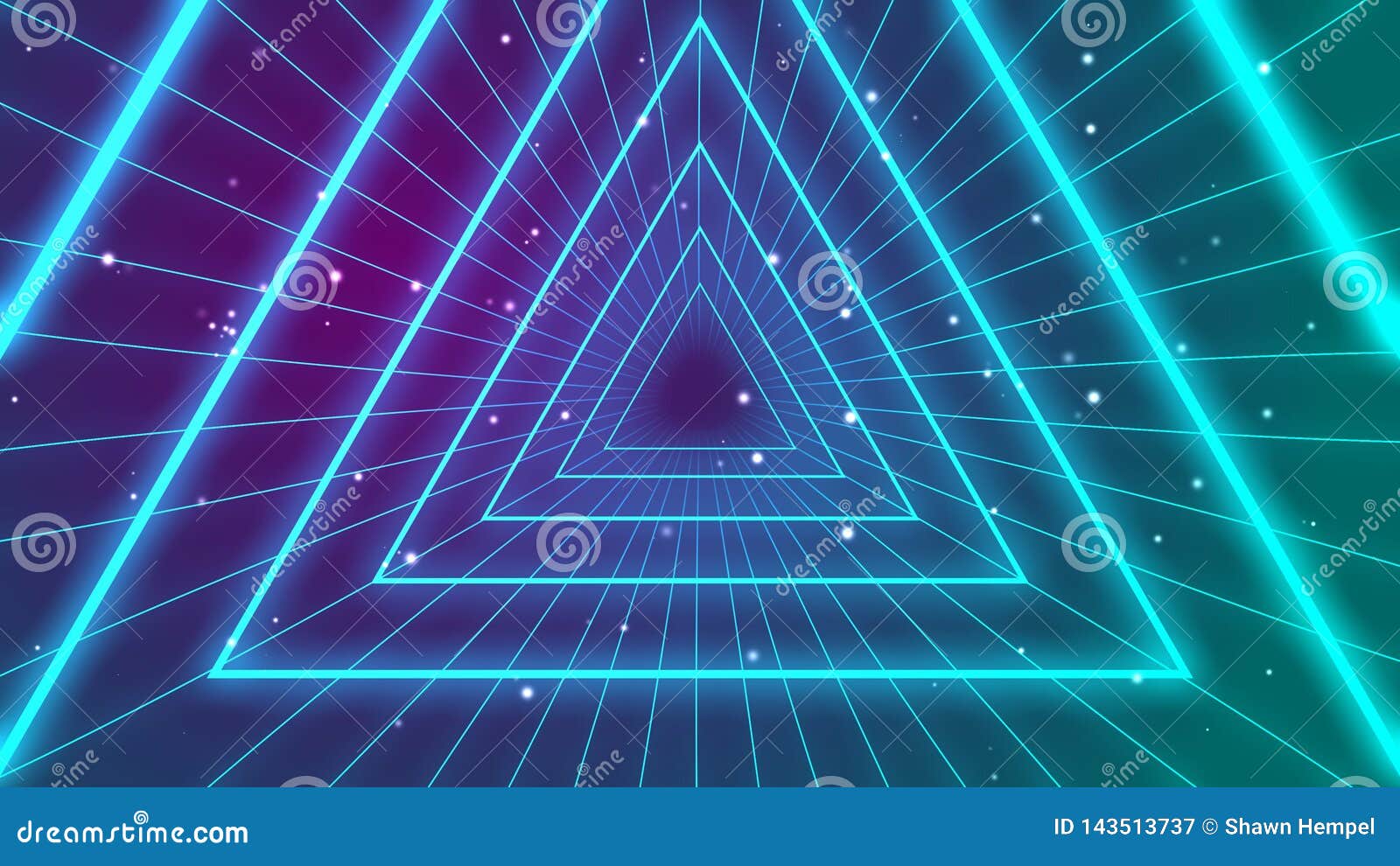 Retro 1980s Synthwave Glowing Neon Lights Triangle Tunnel Stock ...