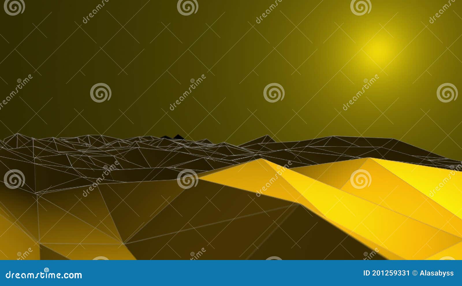 Retro Sci-fi Background: Low Poly Terrain Flyover on a Yellow Planet ...