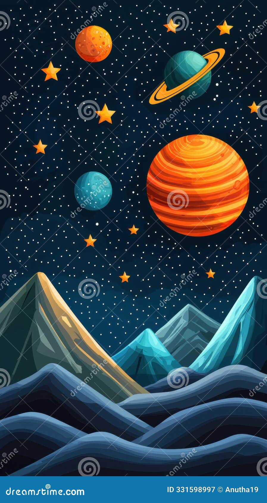 Retro Sci-fi Game Backdrop with Pixel Art Starfield and Colorful ...